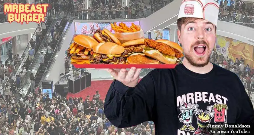Thousands of fans fill the shopping center at the opening of MrBeast Burger